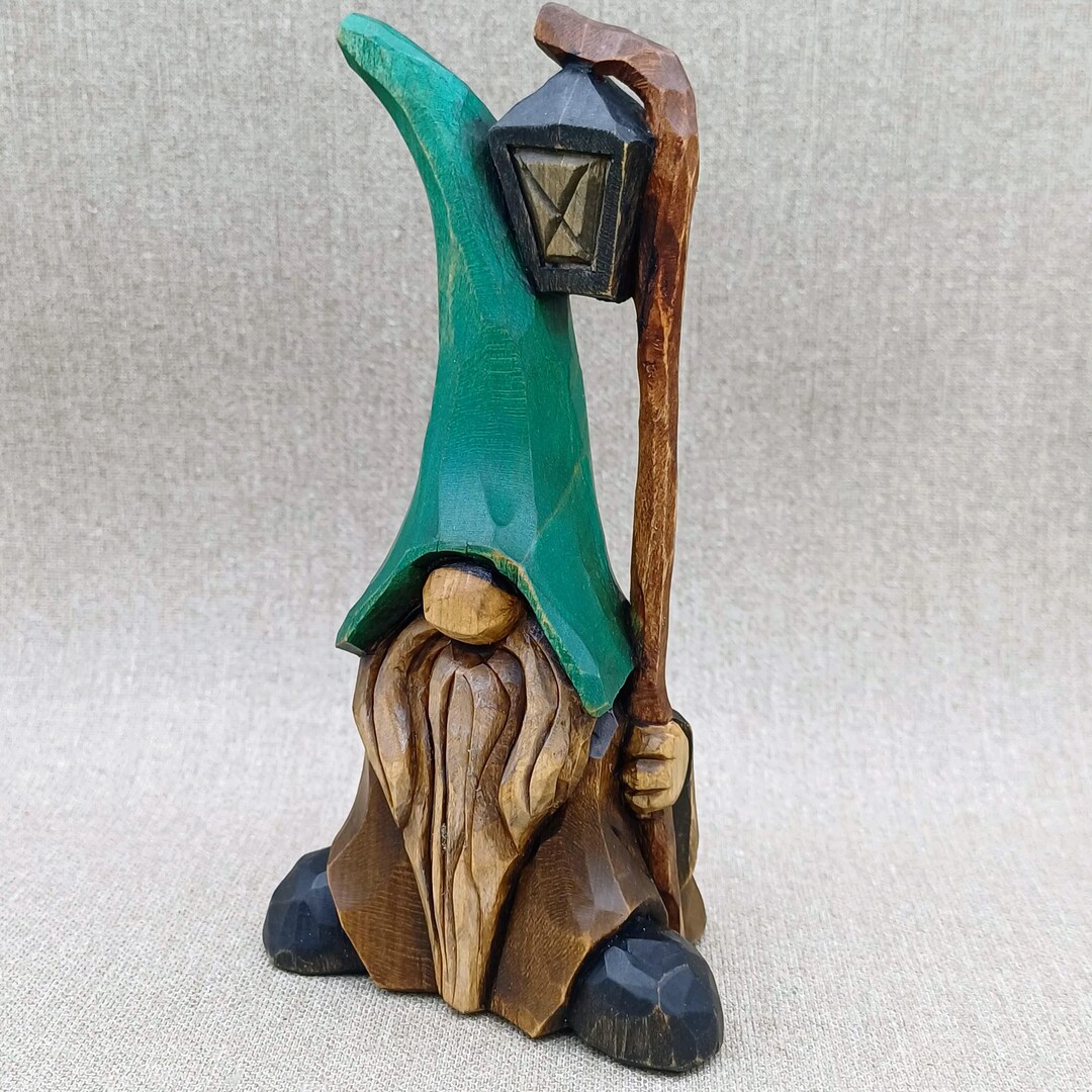 Dwarf Hand Carved, Wood Sculpture, Collectible Miniature, Gnome With a ...