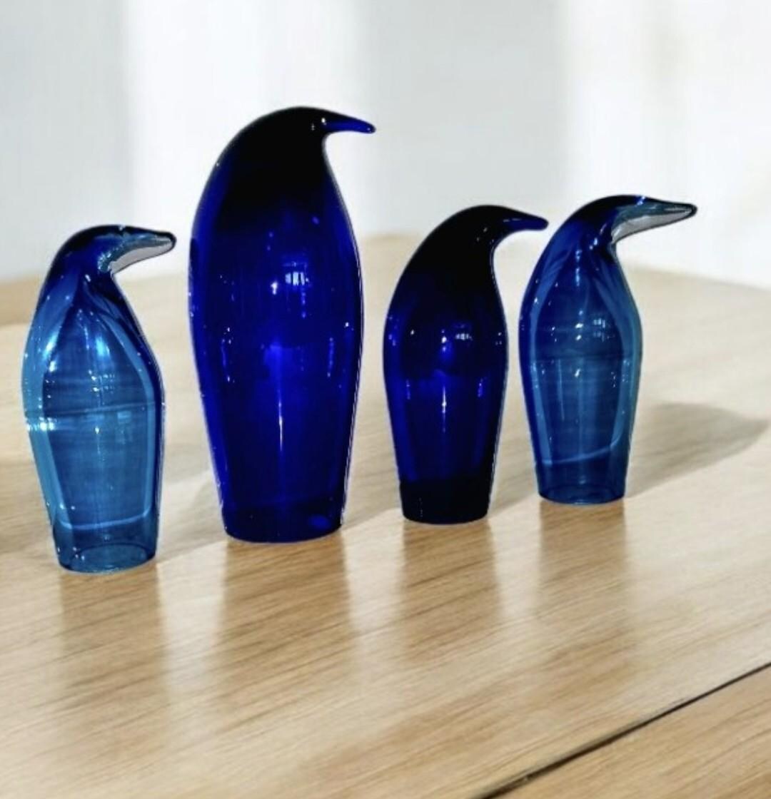 Rare 4 Piece Blenko Glass Penguin Collection in Sapphire Color ...