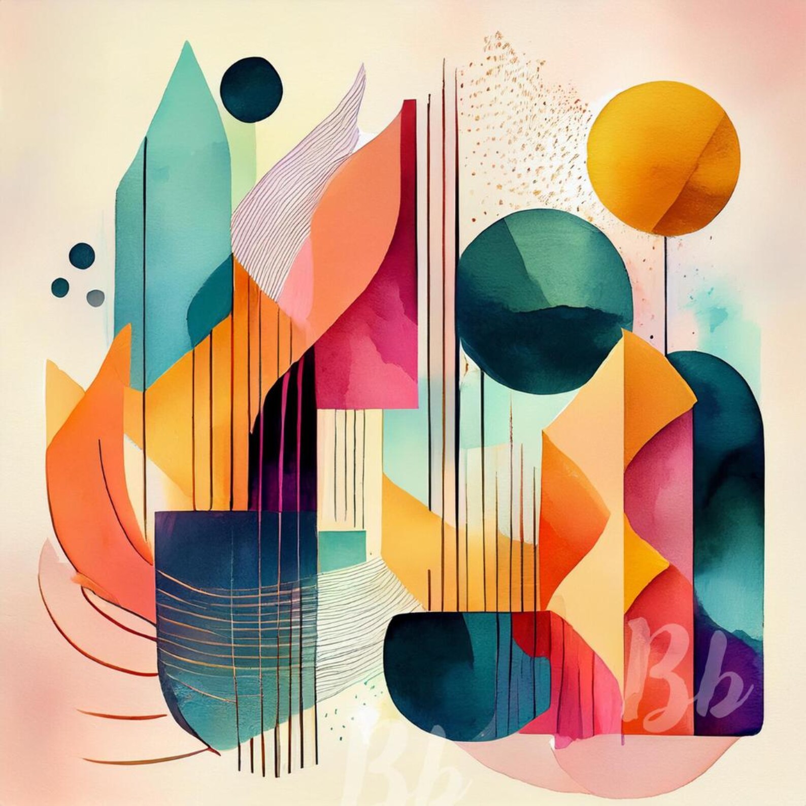 20 Abstract Watercolor Clipart Bold Geometric Shapes & Vibrant Patterns ...