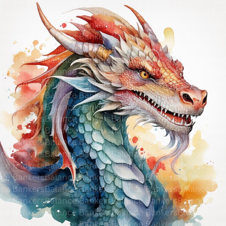 8 Dragon Waterart Clipart High-quality Watercolor 1x1 Ratio Fantasy ...
