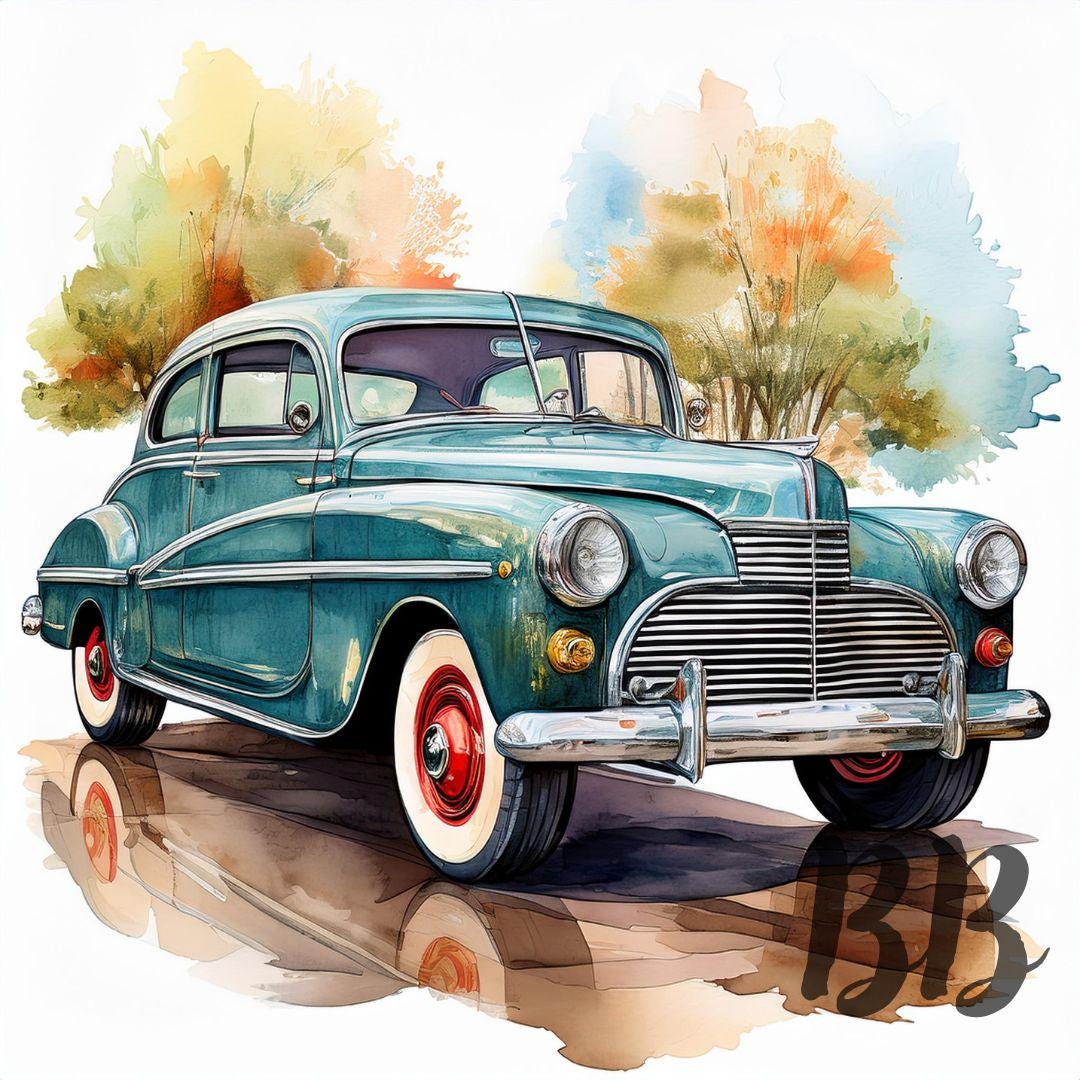 16 Vintage Watercolor Car Clipart Classic Car Illustrations High ...