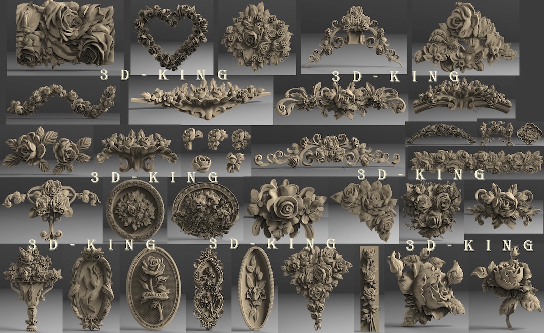 40 modelli STL 3D di rose, motivi ed elementi per router CNC, incisore ...