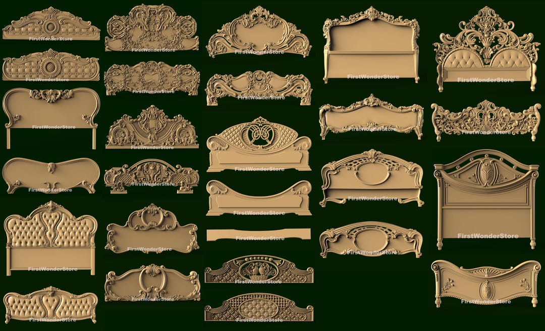 27 Pcs 3D STL Models of Bed Headboards & Legboards Sets for CNC Router Engraver Carving Machine ...