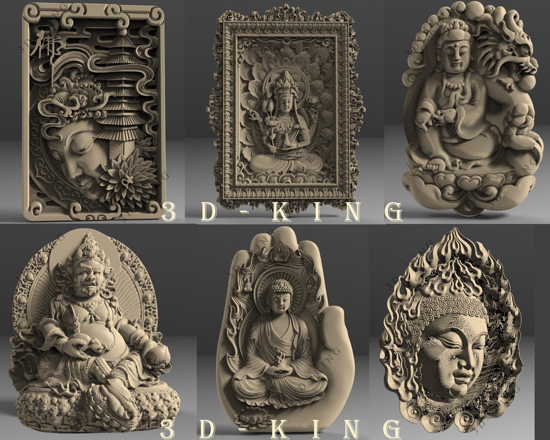 6 Pcs 3D STL Models of God Buddha Theme Decorations for CNC Router ...