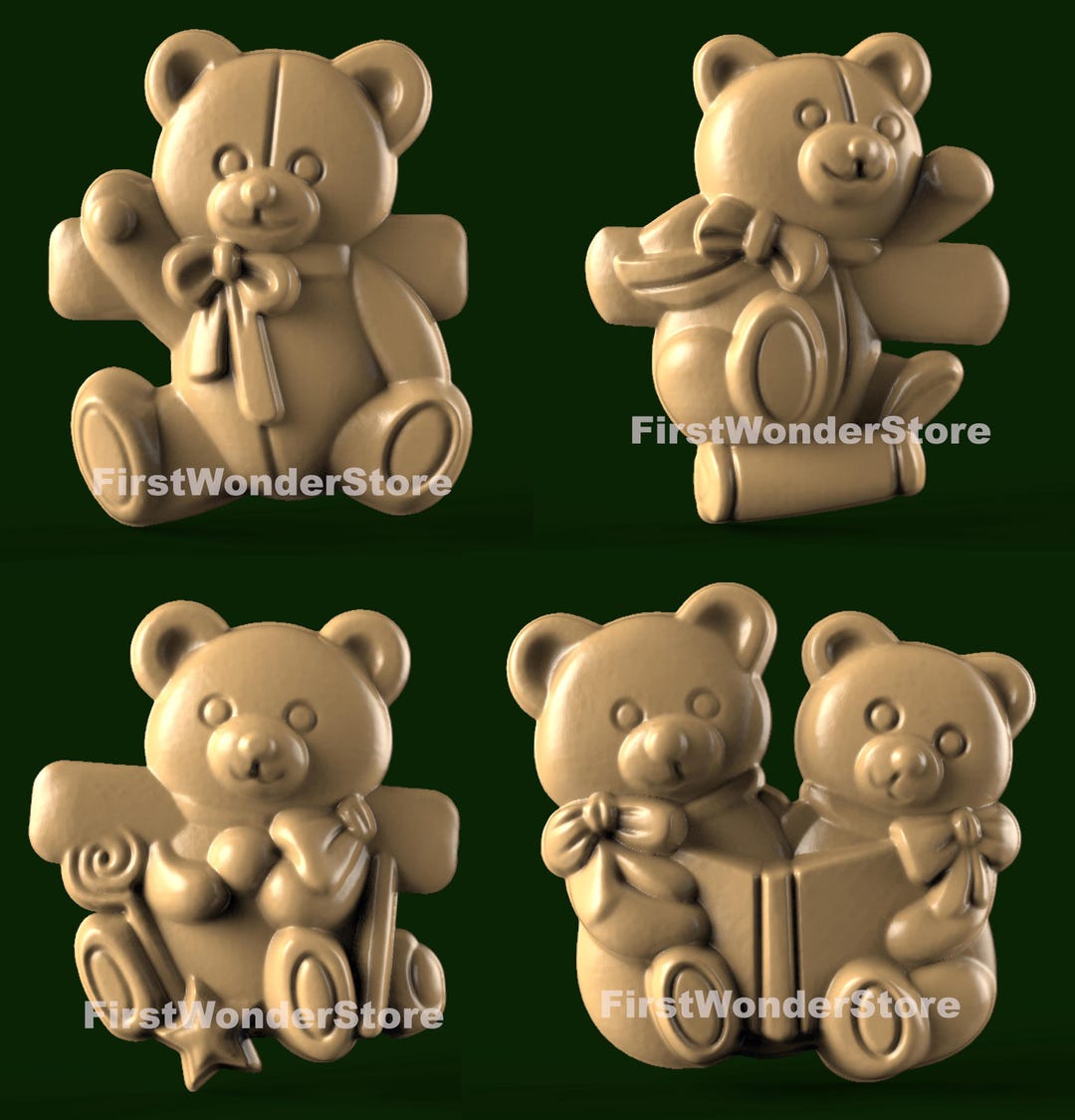 4 Pcs 3D STL Models Teddy Bears Theme for CNC Router Engraver Carving ...