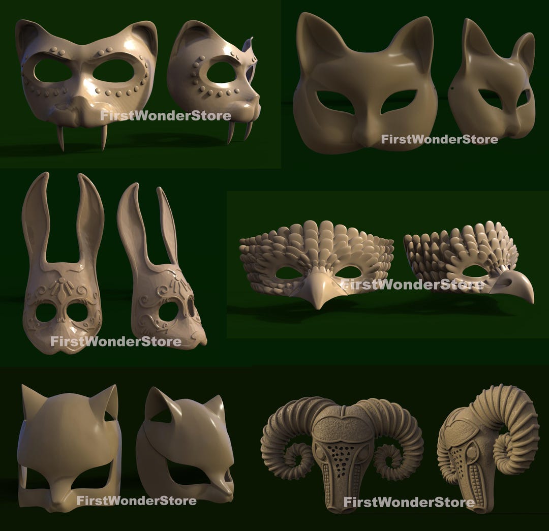 6 Pcs of 3D STL Models of Different Animals Masks for CNC Router ...