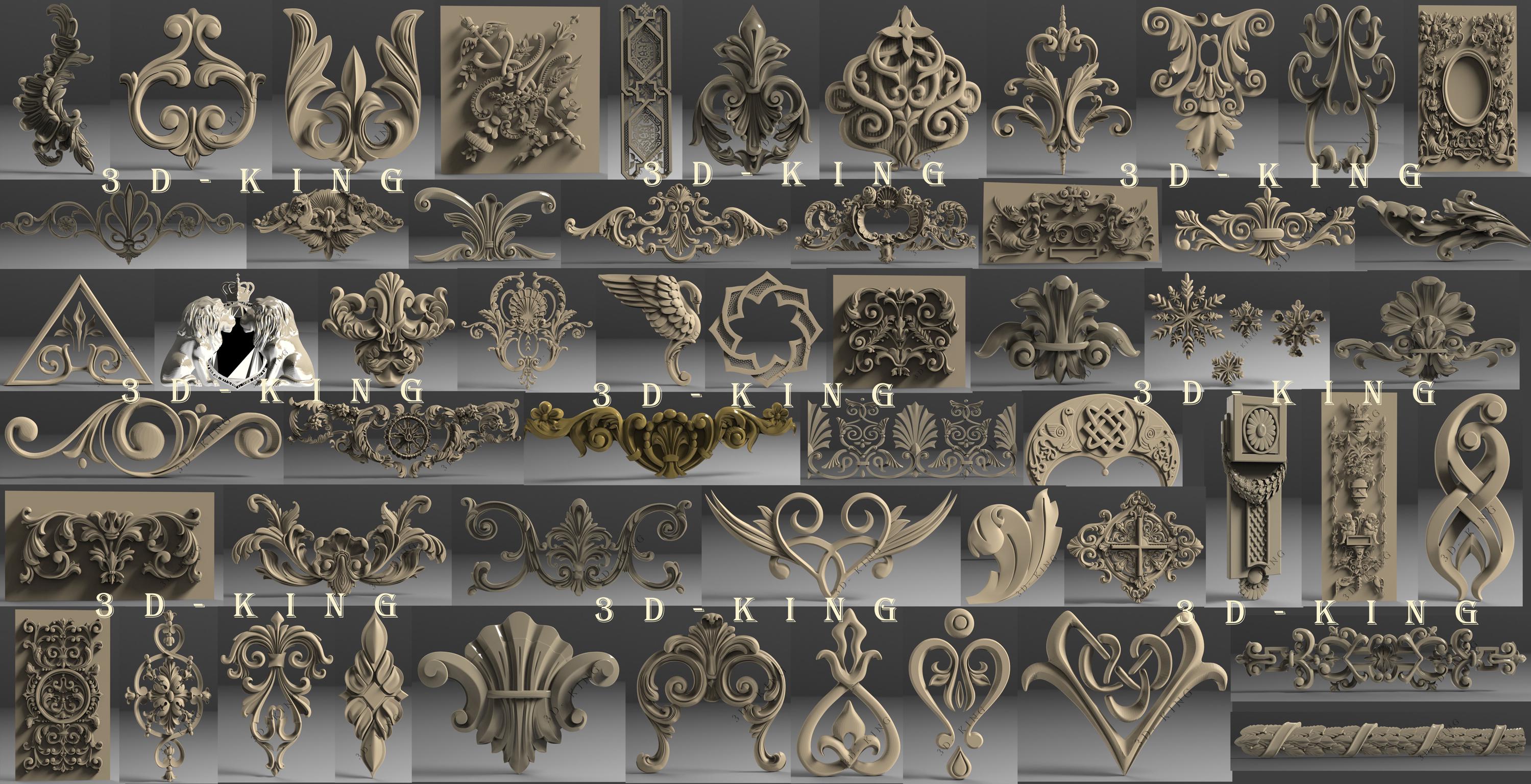 440 Pcs 3D STL Models of Decorative Patterns & Elements for CNC Router ...