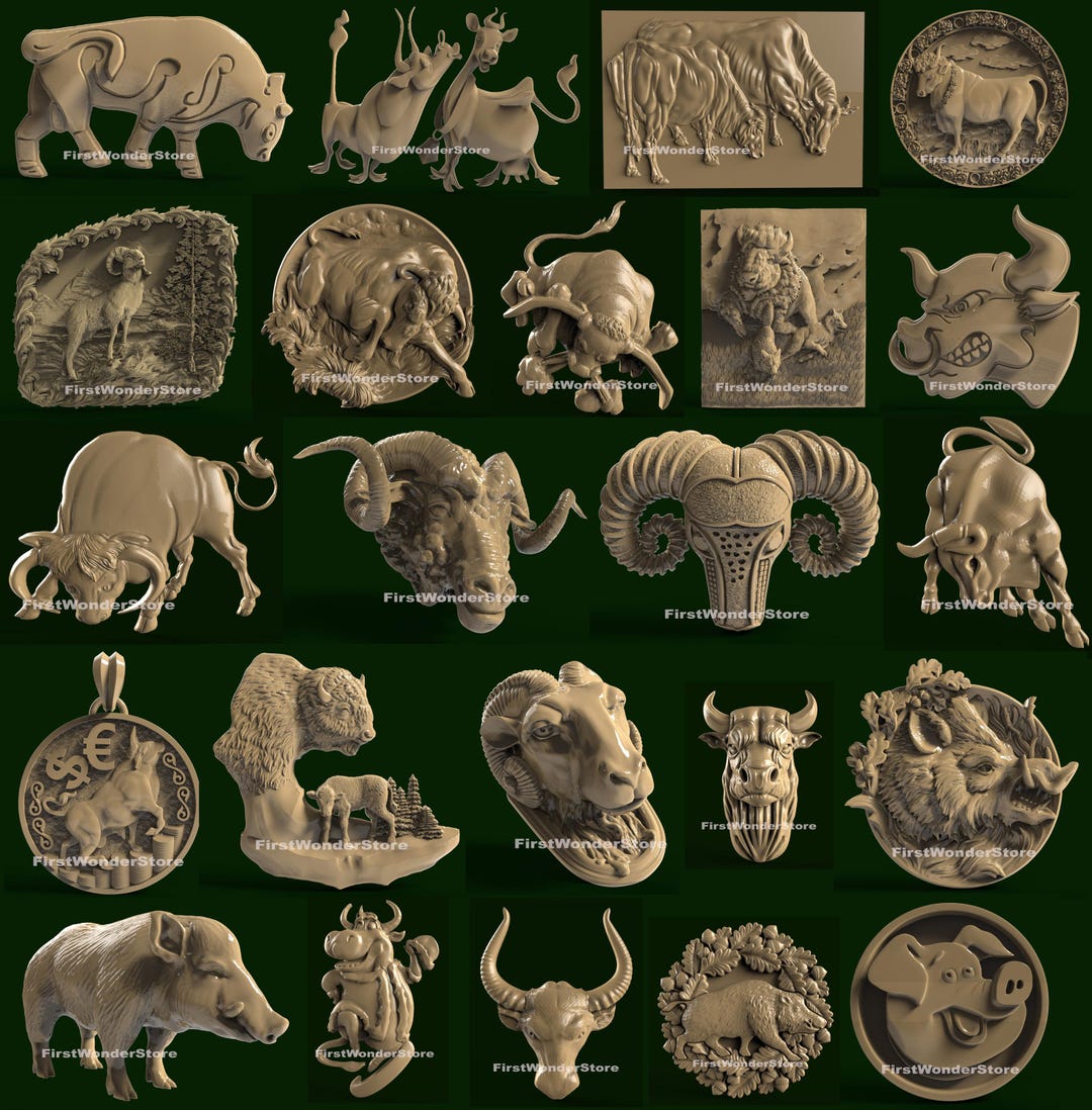 23 Pcs 3D STL Models of Bull Cow Goat Theme for CNC Router, Engraver ...