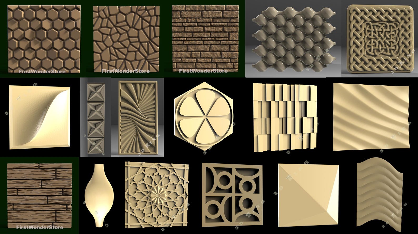 60+ 3D Texture STL Models Flat Backside for CNC Router & 3D Printer - Etsy