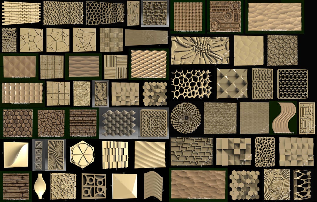 60+ 3D Texture STL Models Flat Backside for CNC Router & 3D Printer - Etsy