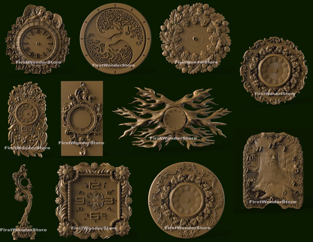 11 Pcs 3D STL Models of Floral & Flower Clocks Theme for CNC Router ...