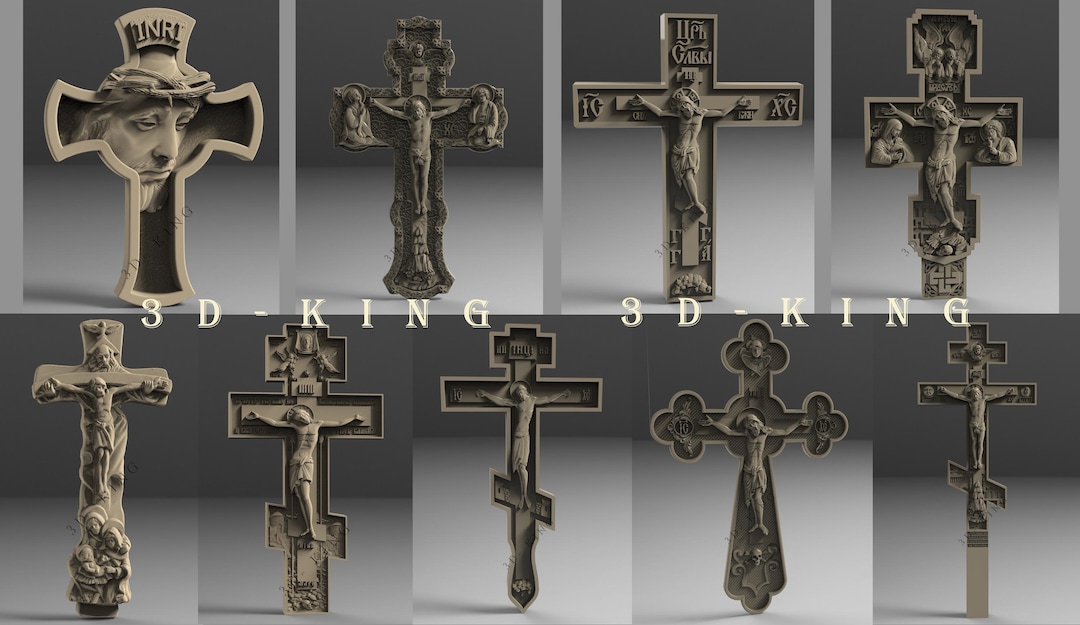 9 Pcs 3D Crosses STL Models: Jesus Crucifixion CNC Router Carving ...