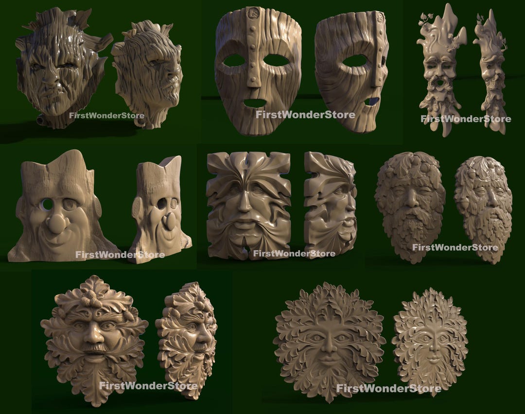 8 Pcs of 3D STL Models of Different Trees & Forest Masks for CNC Router ...
