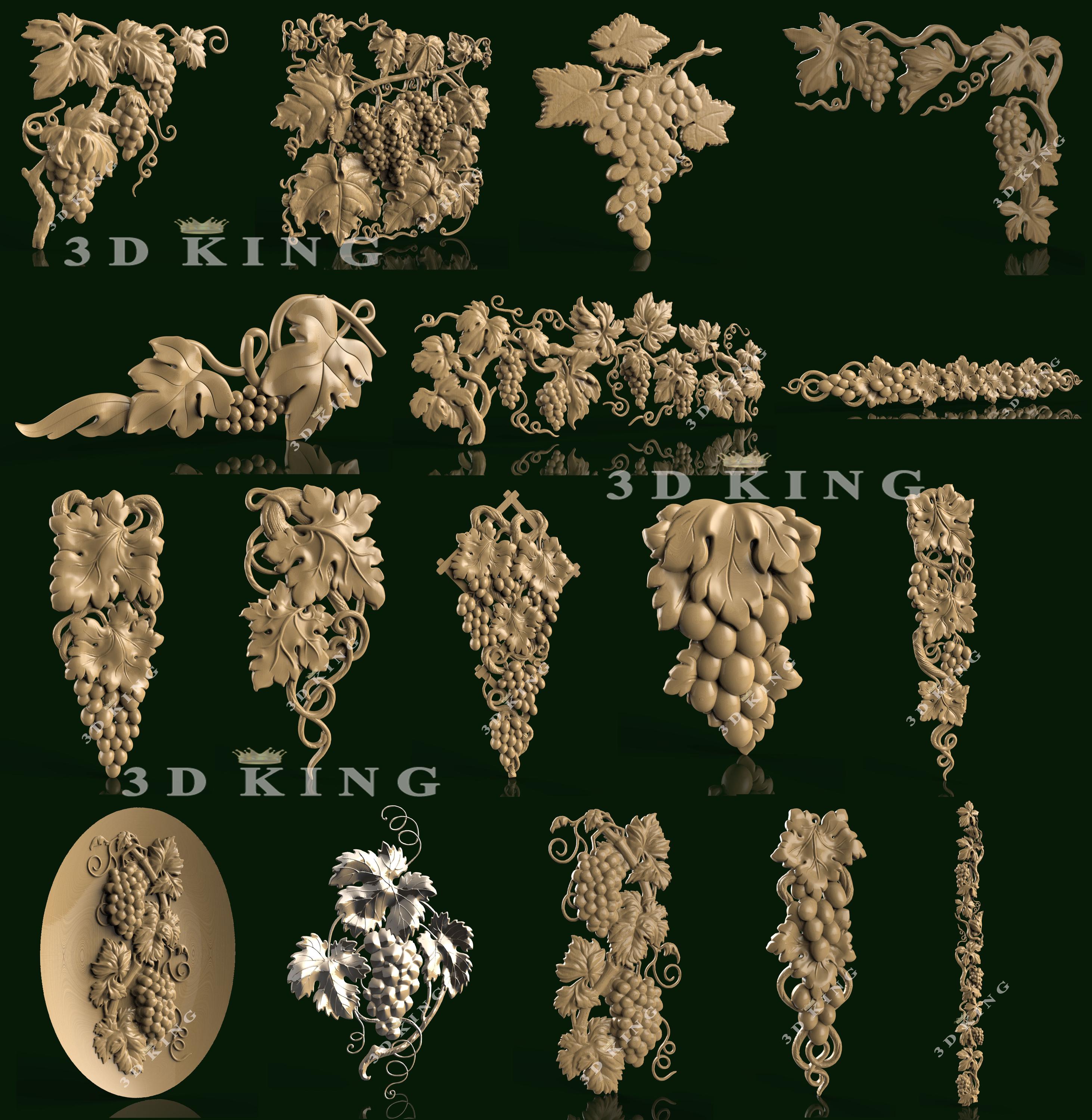 Grape 3D STL Model Setflat Backside CNC Router Carving Designs (17 Pcs ...
