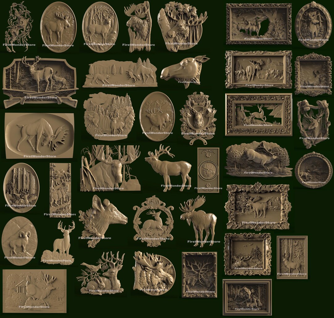 38 Pcs 3D STL Models Deer Goat & Moose Theme for CNC Router, Engraver ...