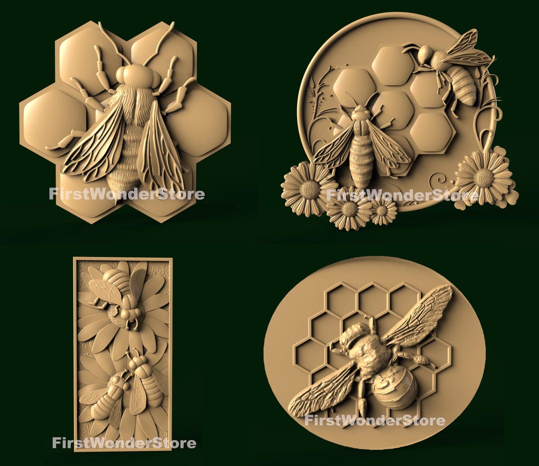 4 Pcs 3D STL Models of Bees Insects on the Flowers for CNC Router ...