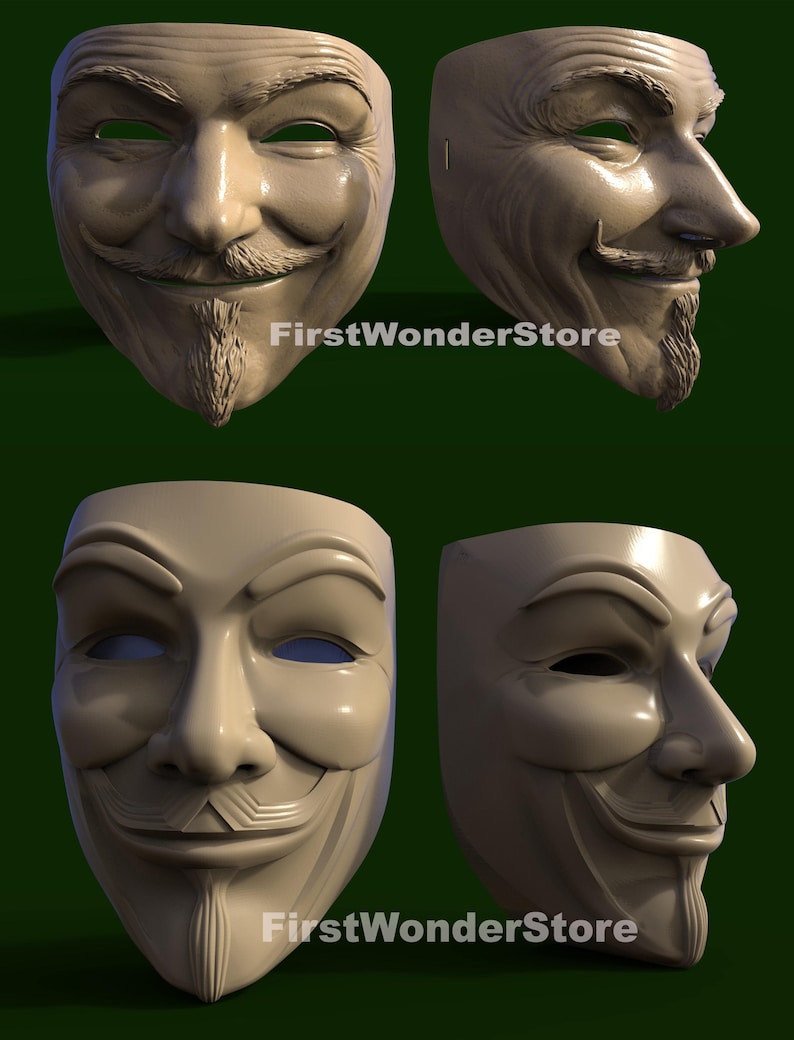 2 Pcs of 3D STL Models of Masquerade Vendetta Masks for CNC Router ...