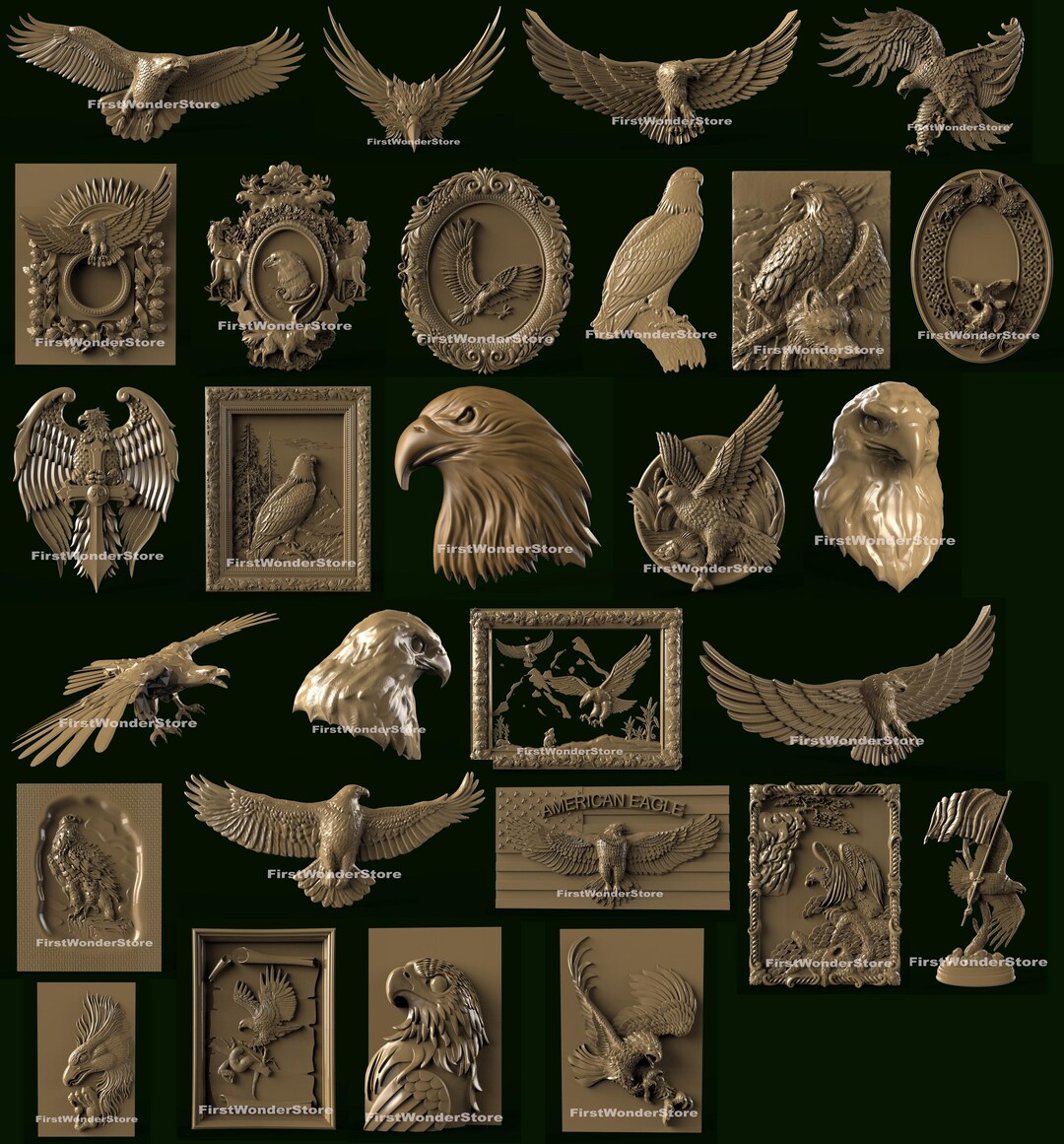 32 Pcs 3D STL Models of Eagle Theme for CNC Router, Engraver, Carving ...
