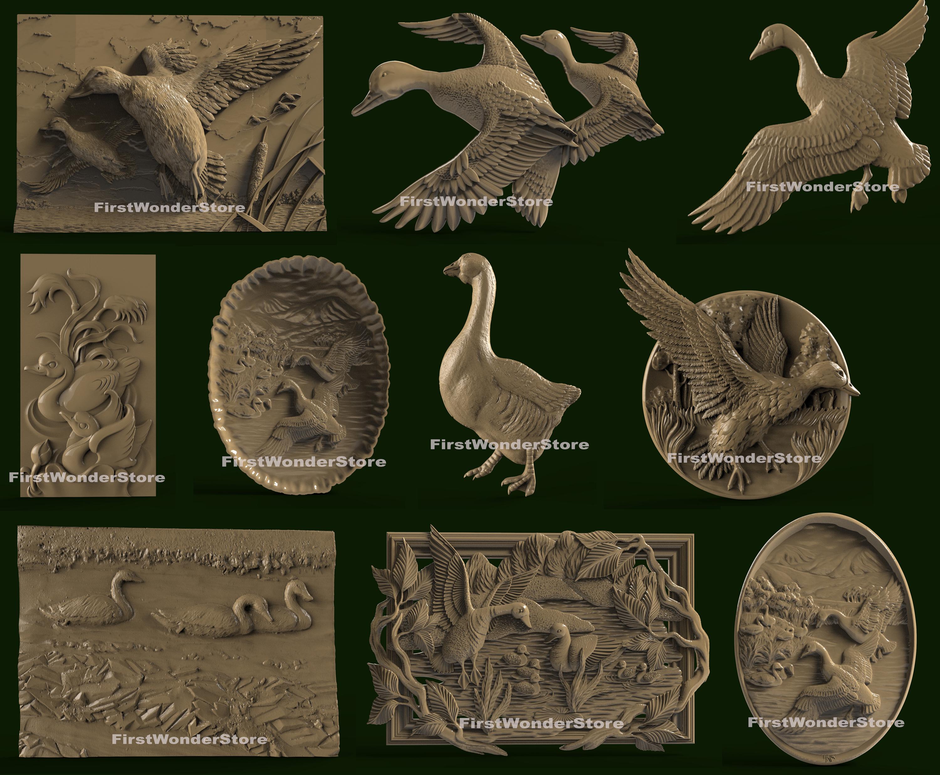 10 Pcs 3D STL Duck & Goose Theme for CNC Router, Engraver, Carving ...