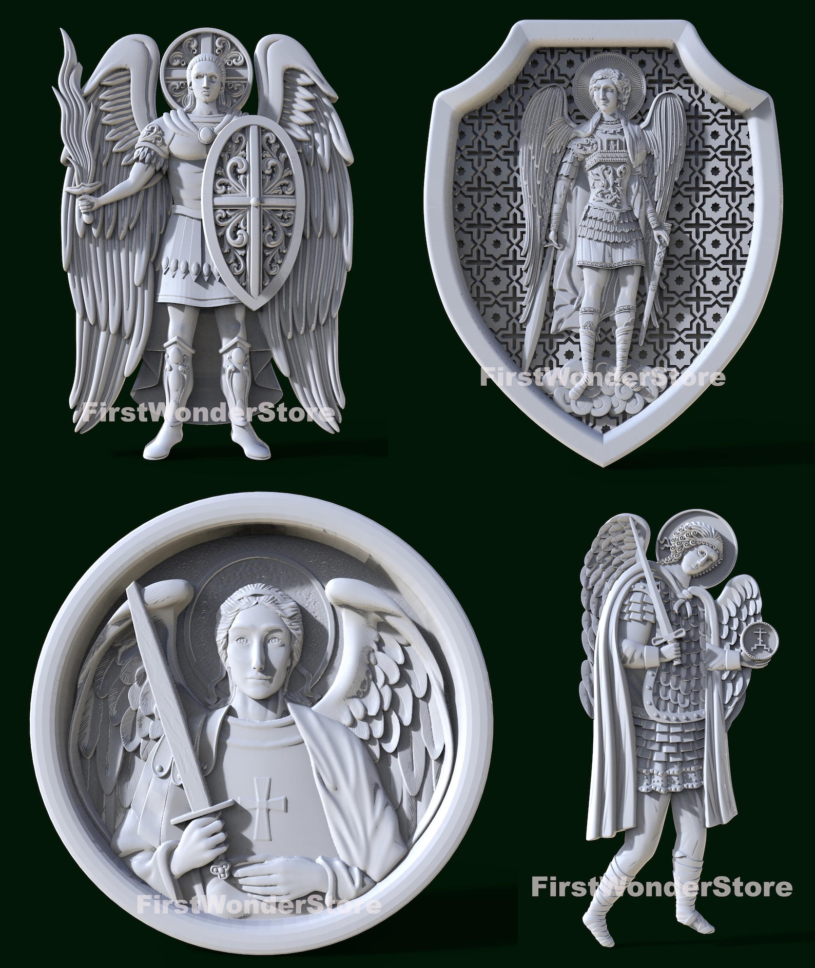 Archangel Michael 3D STL Model: CNC Router, Carving 3D Printer (4 Pcs ...