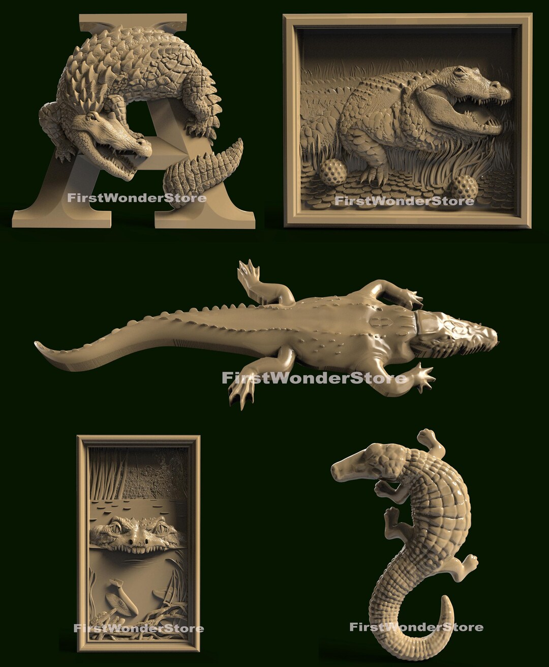 5 Pcs 3D STL Models Crocodile & Alligator Theme for CNC Router ...