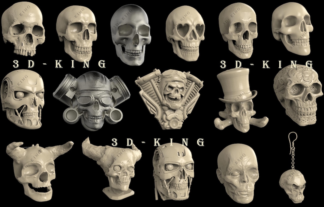 3D Skull STL Models for CNC Router, Engraver, 3D Printer (16 Pcs) - Etsy