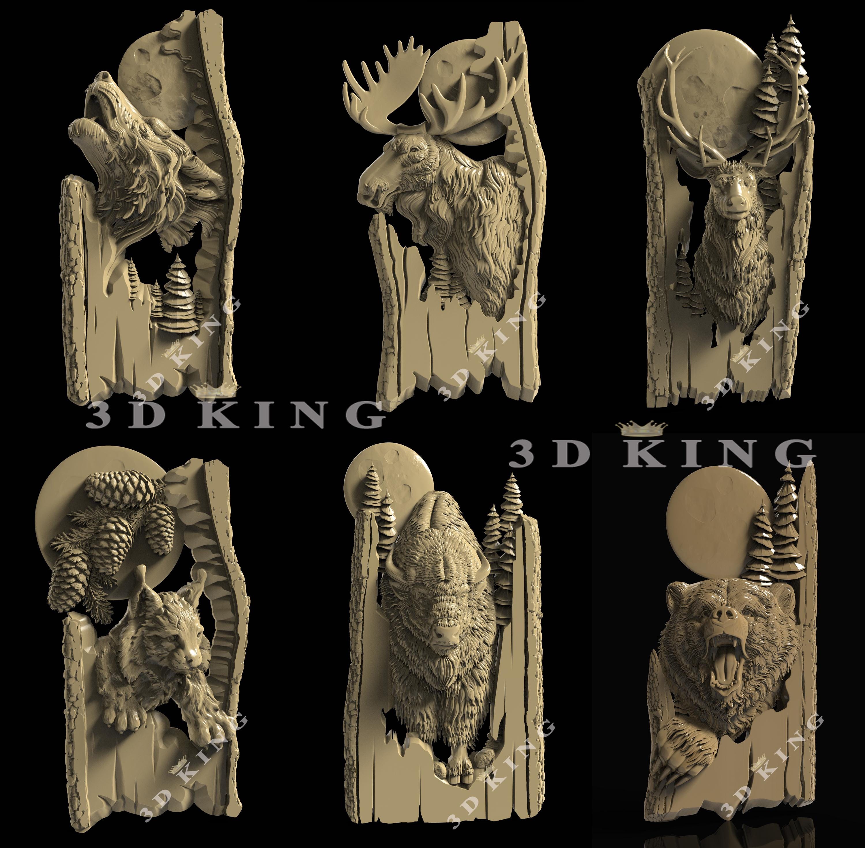 6 Pcs 3D STL Models Flat Backside of Wild Animals in a Tree Theme for ...