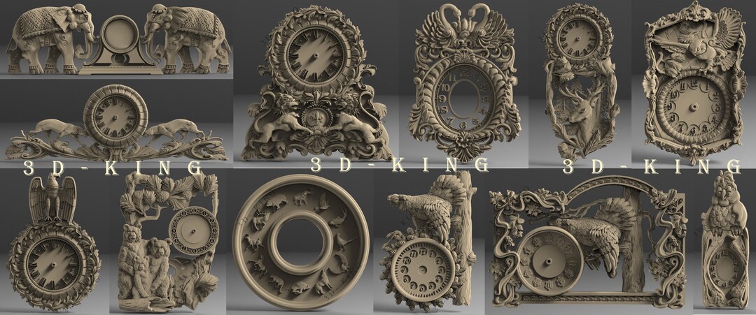12 Pcs 3D STL Models of Wall Clocks Watches Decorative Animals Theme ...