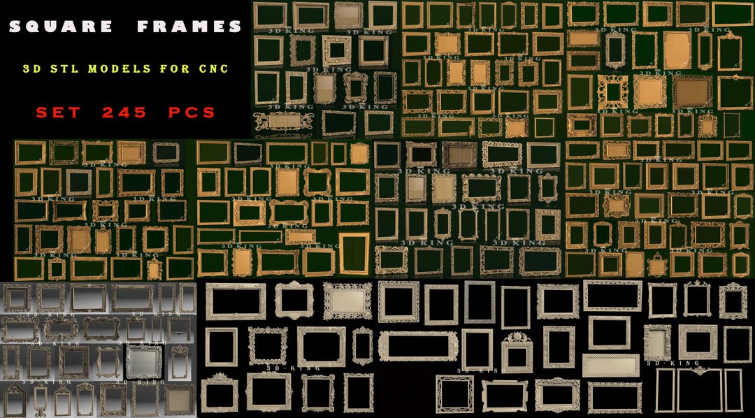 245 Pcs 3D STL Models of Square Rectangle Frames & Borders for CNC ...