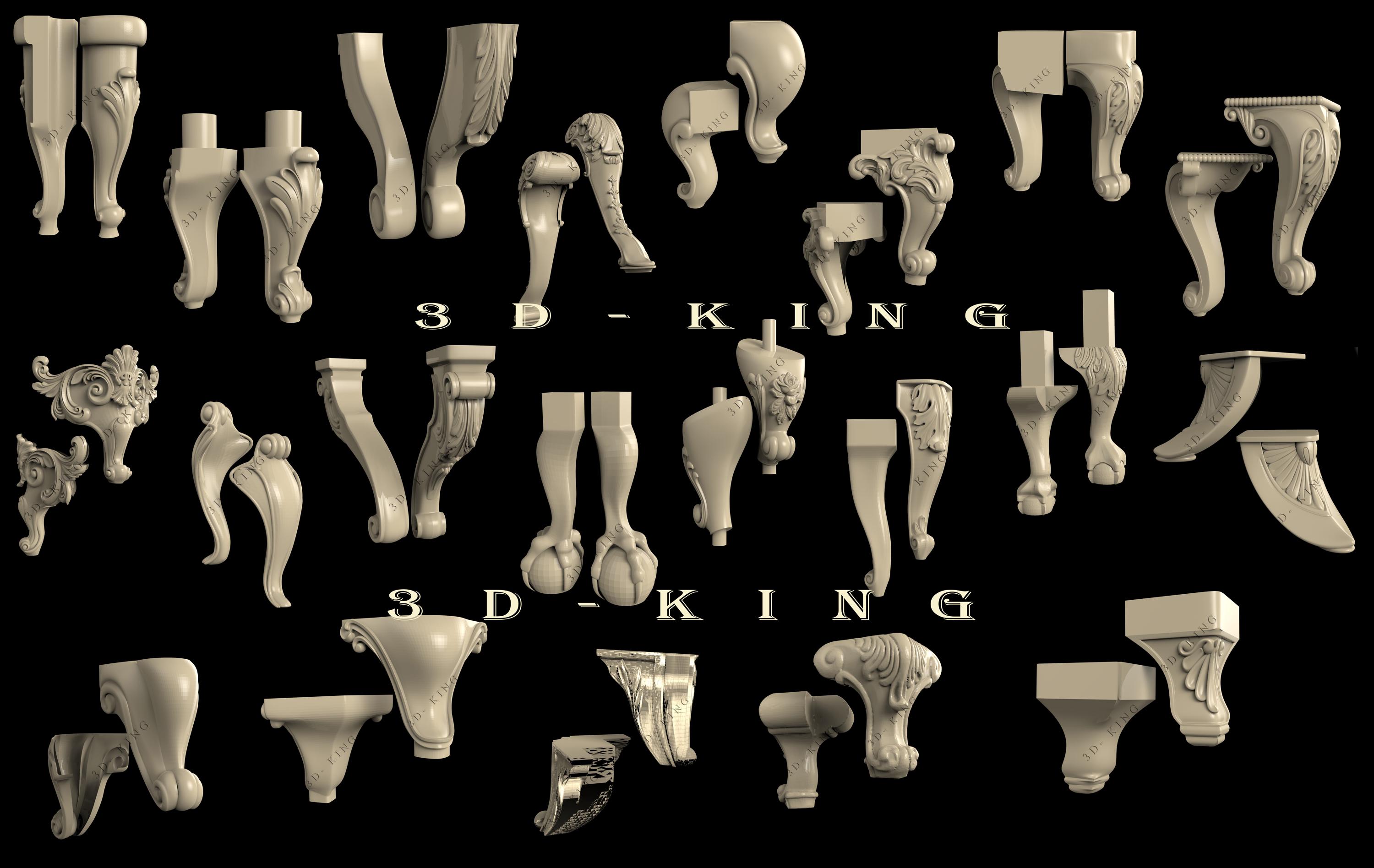 120 Furniture Legs 3D STL Models for Tables, Chairs, CNC Router 4 Axis ...