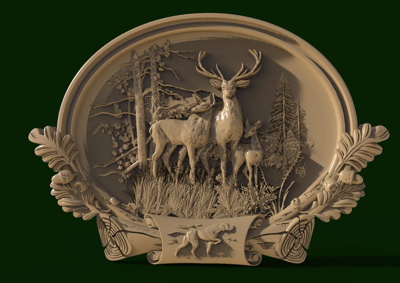 3D STL Model Deer's Family in the Forest for CNC Router Engraver Carving Machine 3D Printer ...