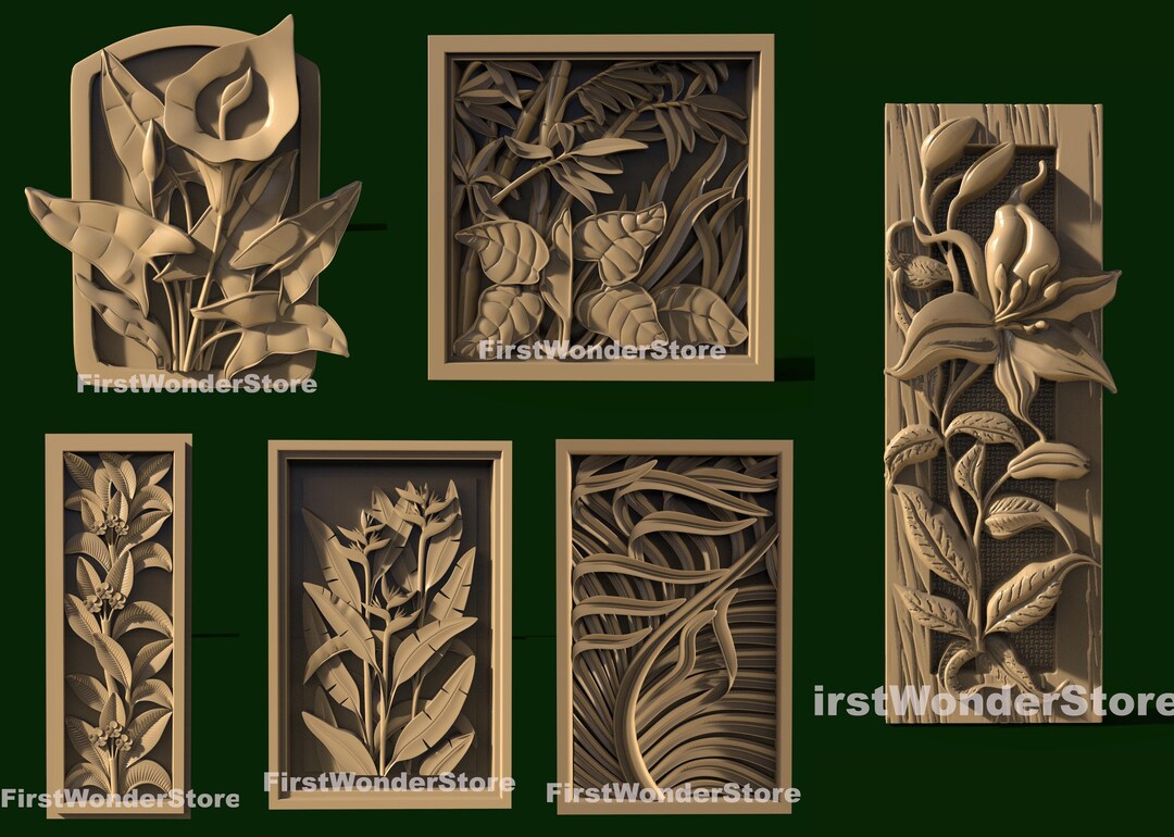 Floral Flower Panels: 3D STL Models for CNC Router, Engraver, 3D ...