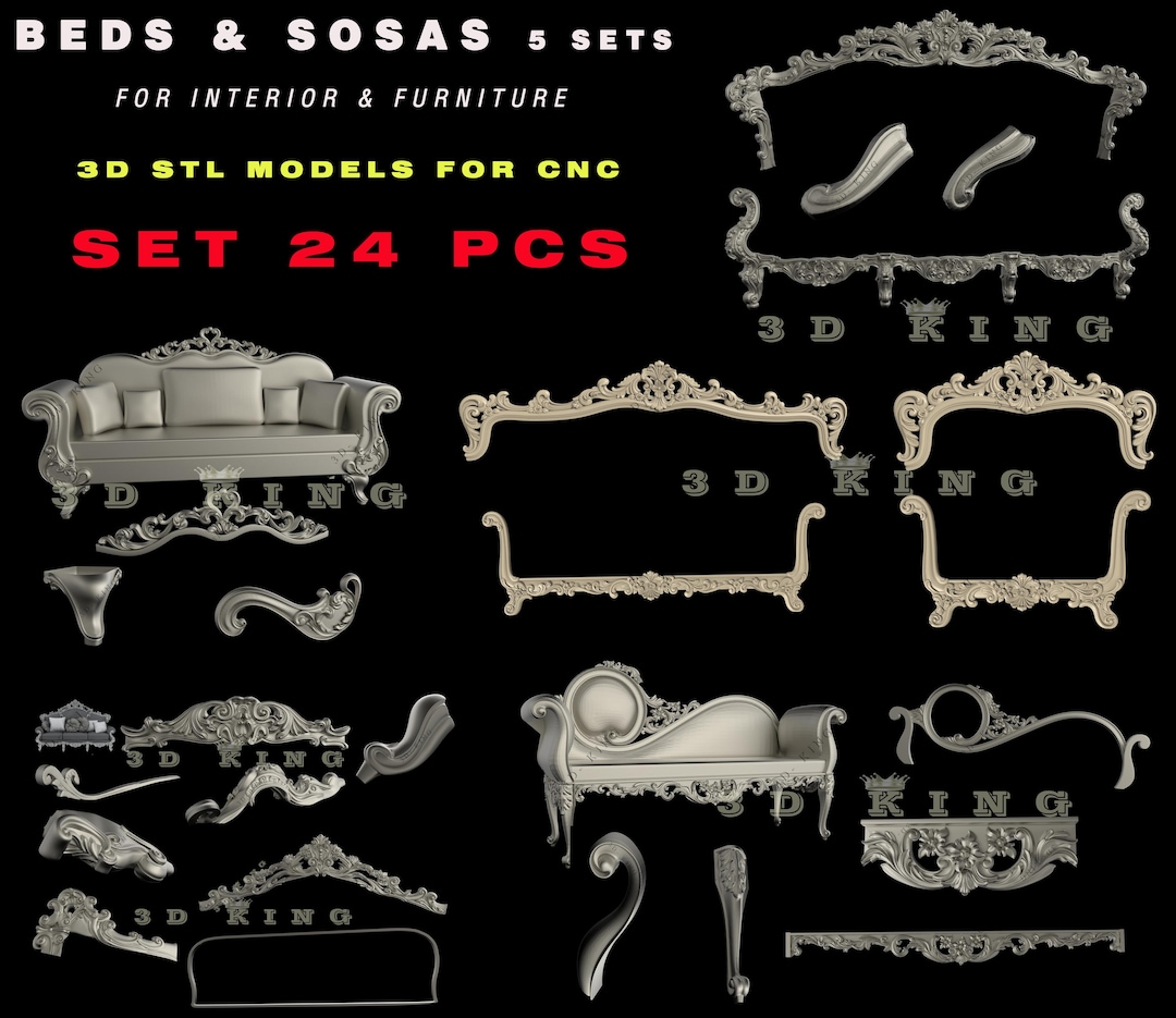 3D Beds & Sofas STL Models: CNC Router 5 Sets (24 Pcs) - Etsy