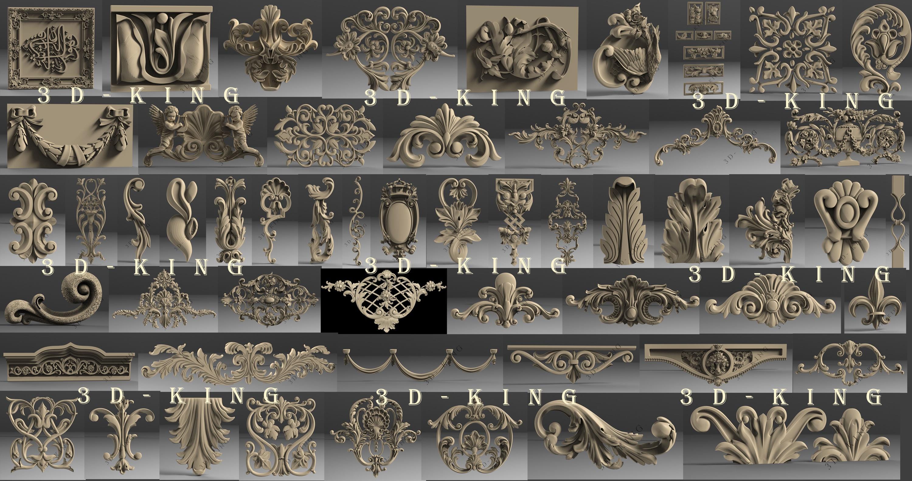 440 Pcs 3D STL Models of Decorative Patterns & Elements for CNC Router ...