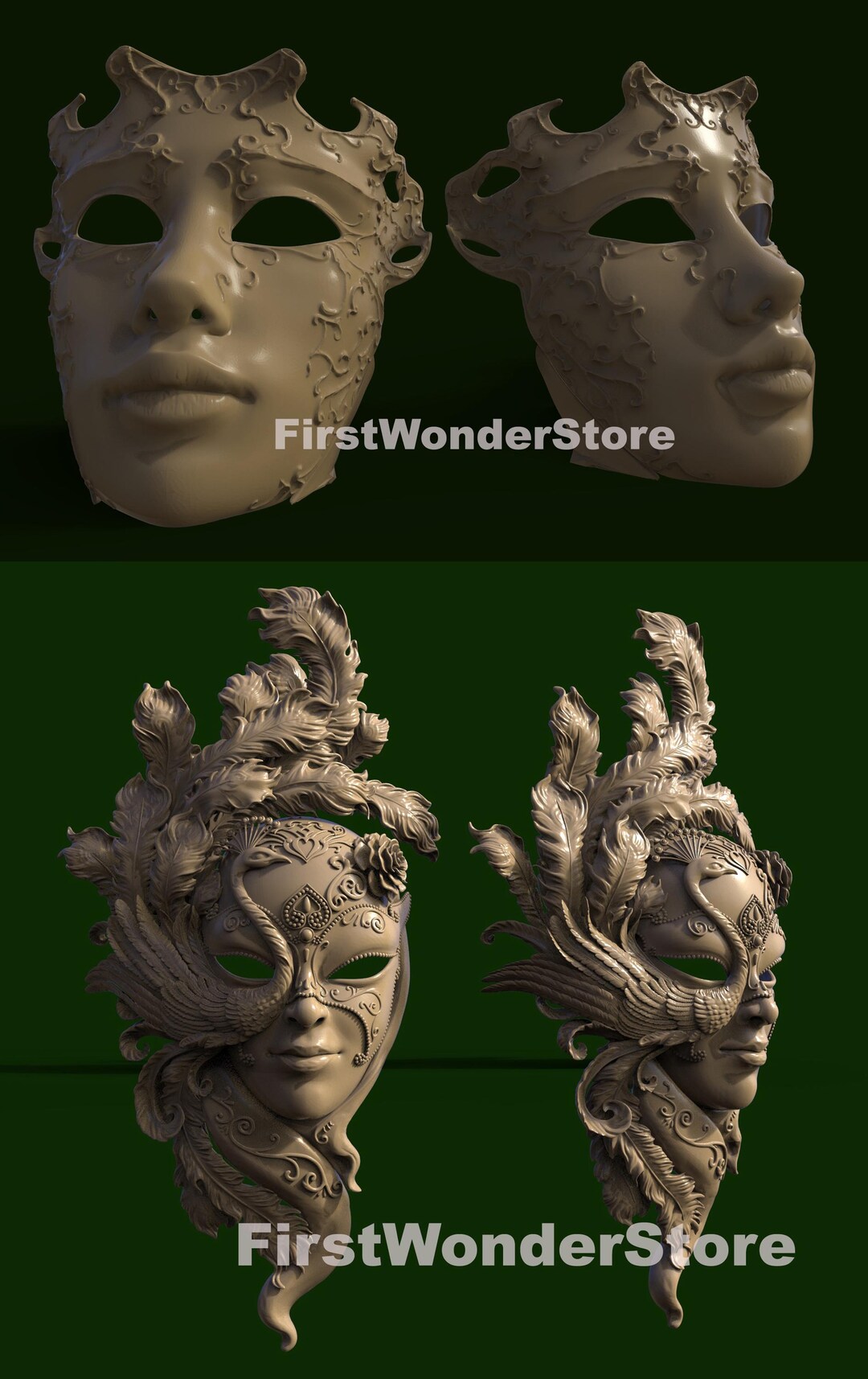 2 Pcs Masquerade Woman Venice Masks 3D STL Models for CNC Router - Etsy