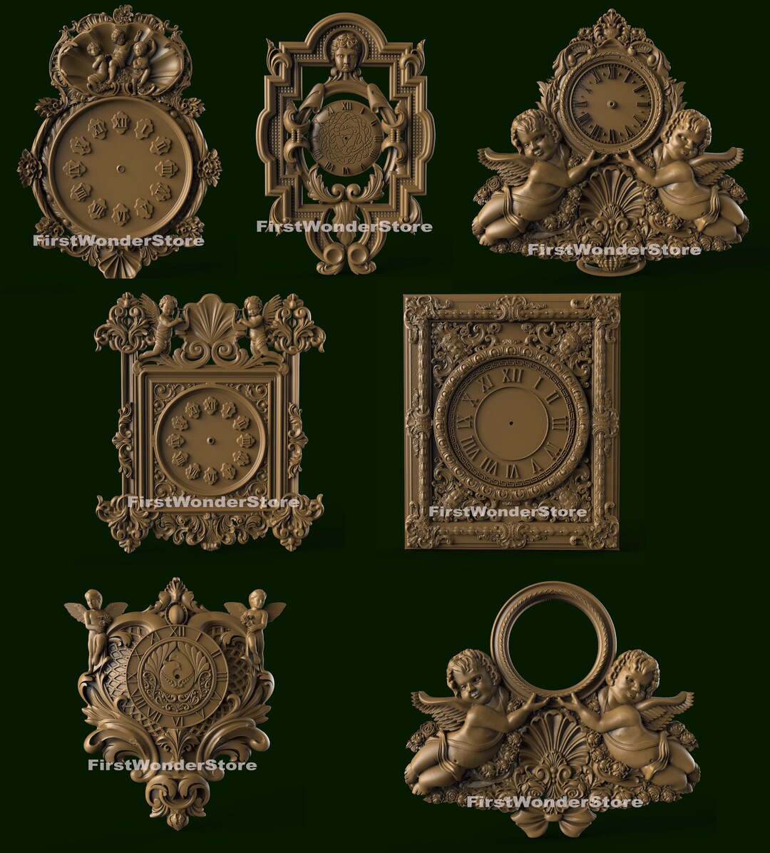 7 Pcs 3D STL Models of Angel & Cupid Clocks Theme for CNC Router ...