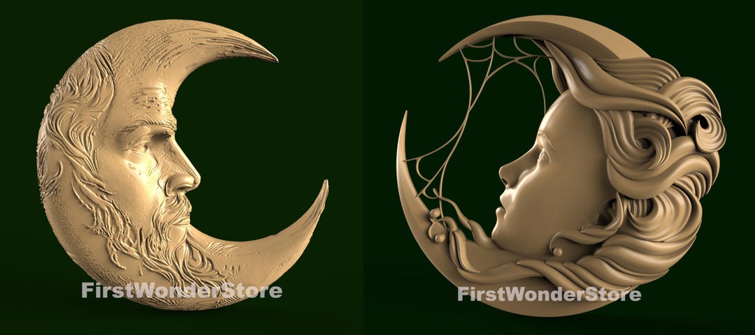 2 Pcs 3D STL Models of Sun & Moon Panels 2 for CNC Router Engraver ...