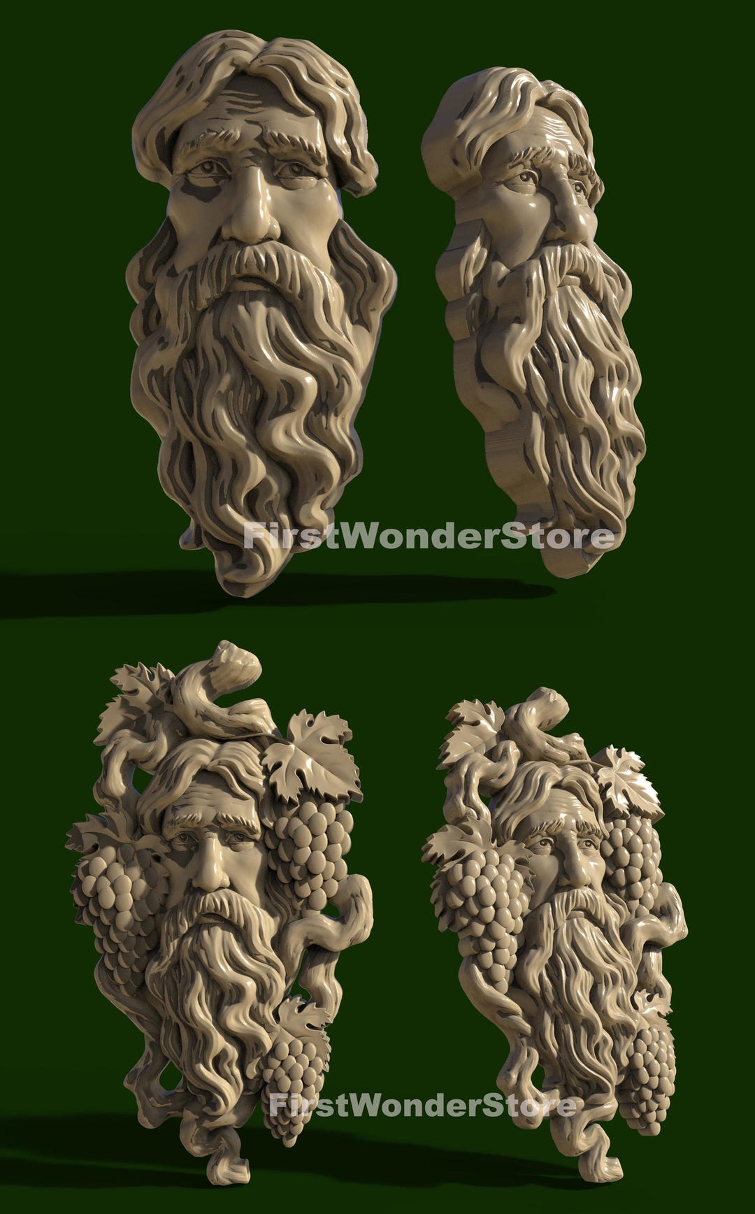 2 Pcs of 3D STL Models of Dionysus Greek God of Grape Vine for CNC ...
