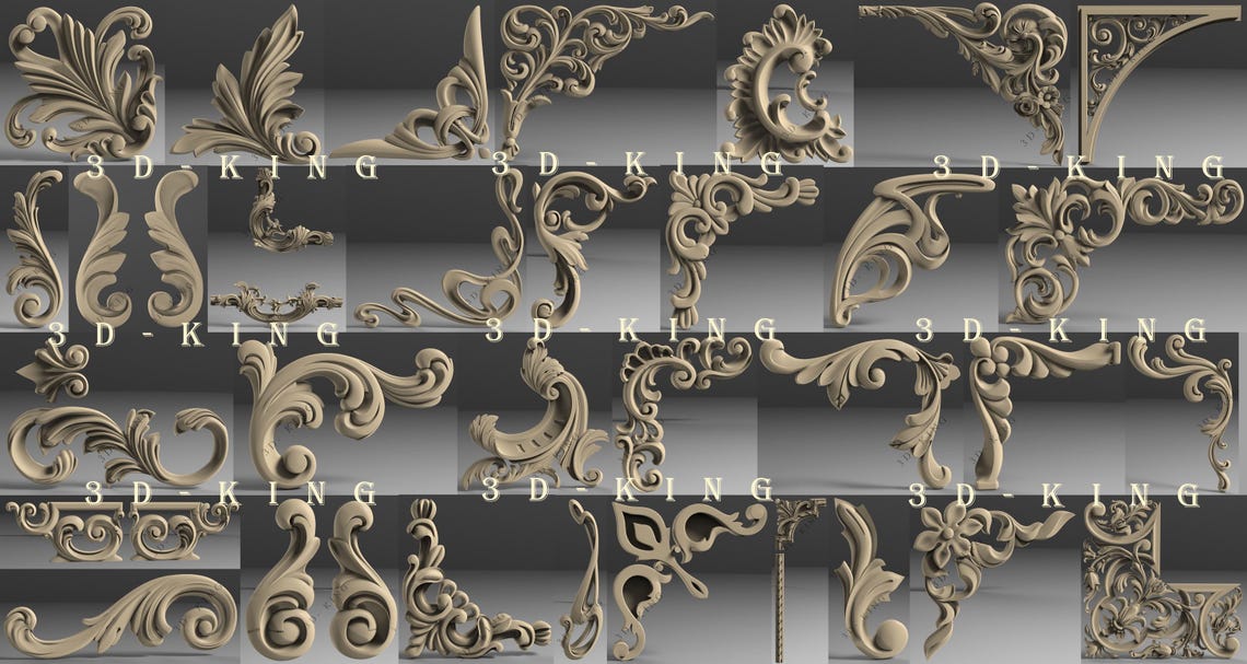130 Pcs 3D STL Models: Decorative Corners & Elements for CNC Router ...