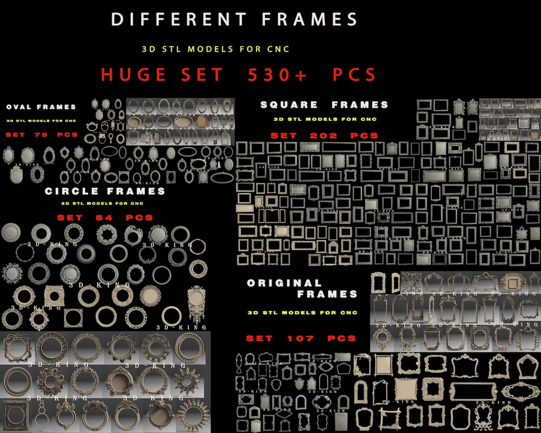 530+ Pcs 3D STL Models of Square, Circle, Oval, Original Frames for CNC ...