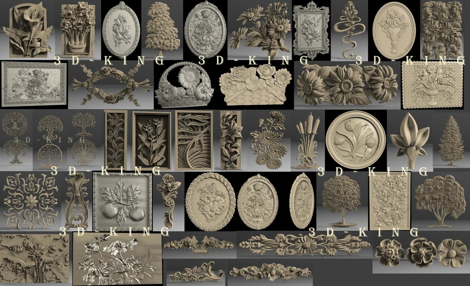 159 Pcs STL Models of Floral Flower Tree Patterns for CNC Router ...