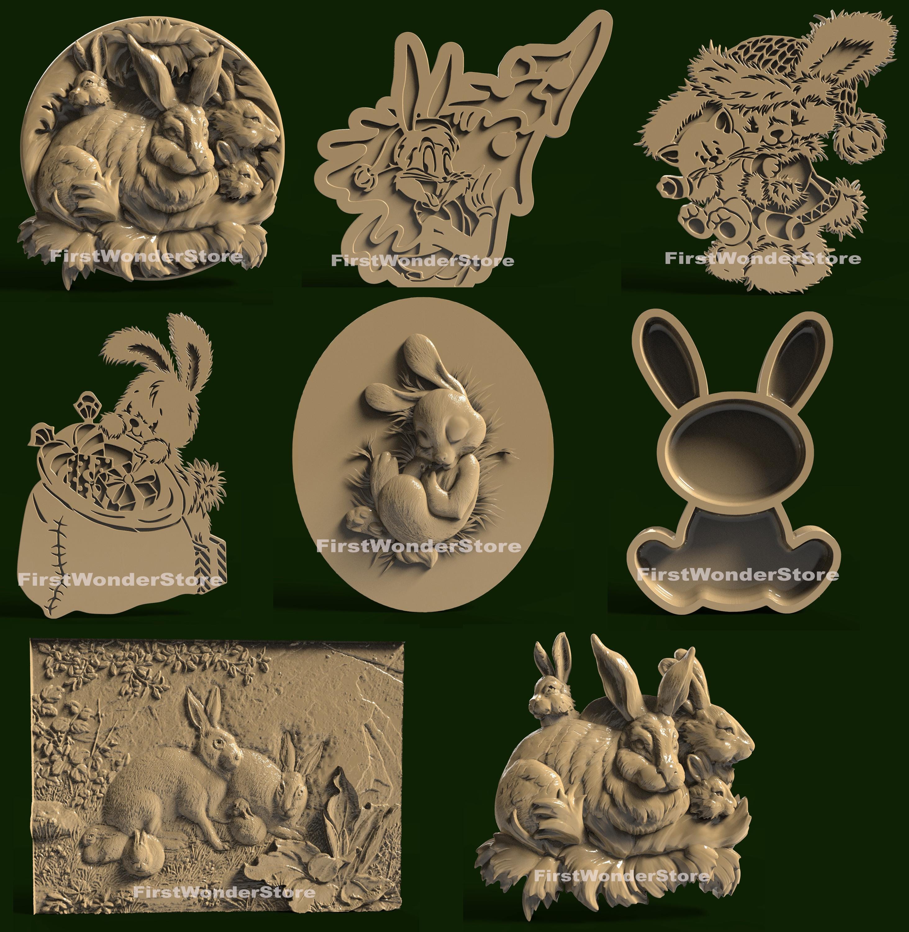 8 Pcs 3D STL Models of Rabbit & Hare Theme for CNC Router, Engraver ...