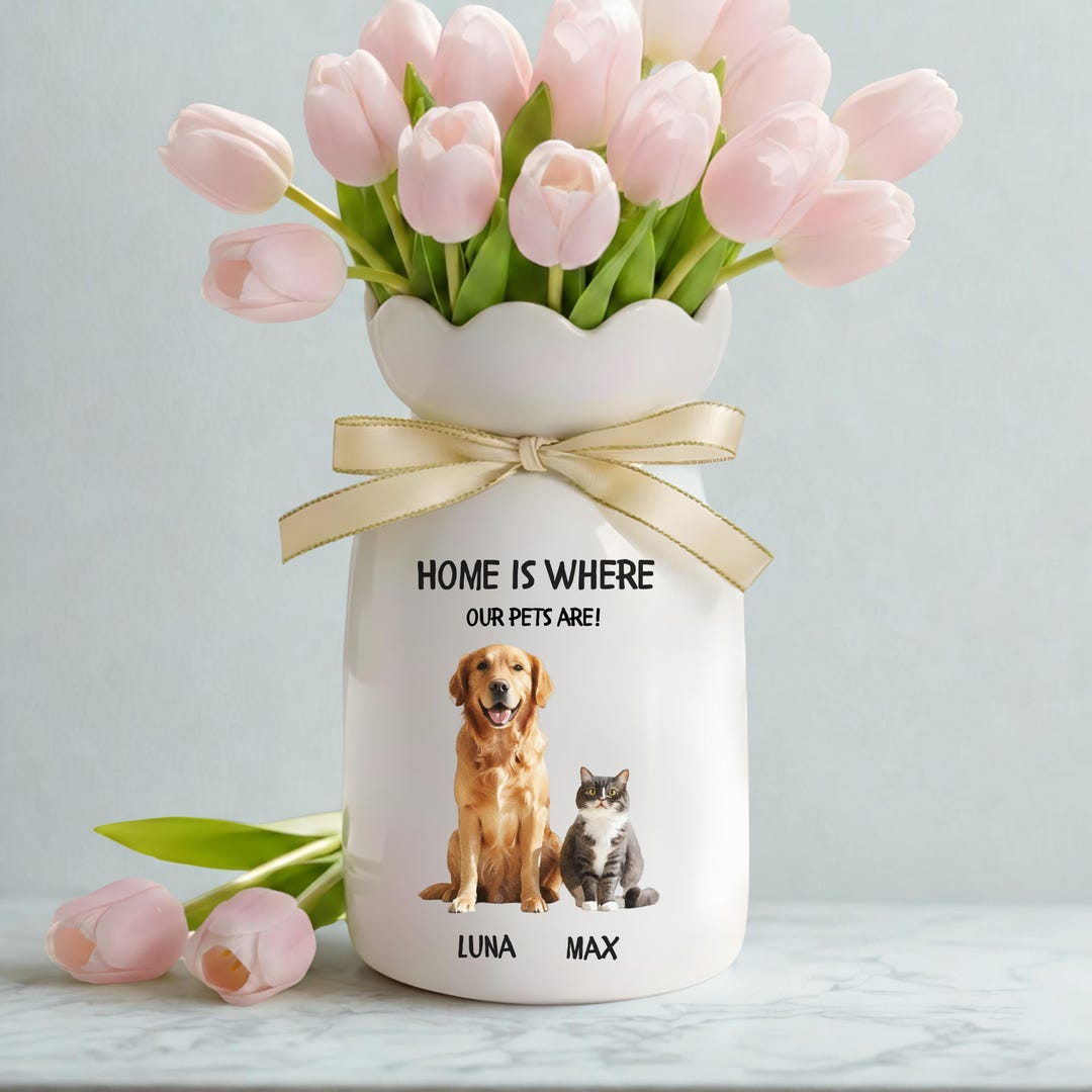 Custom Pet Portrait Vase | Personalized Dog Cat Mom Gift | White ...