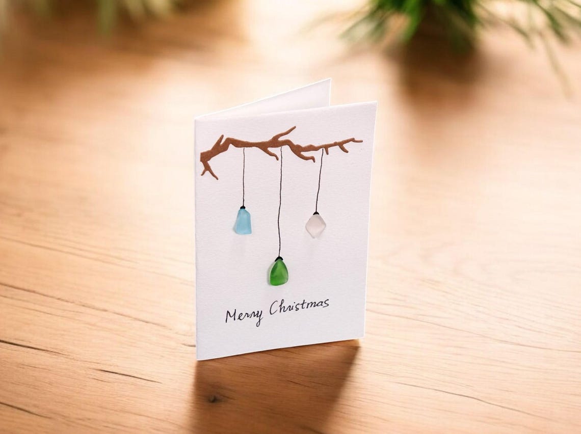 Handmade Sea Glass Christmas Card Unique Holiday Greeting With Sea ...