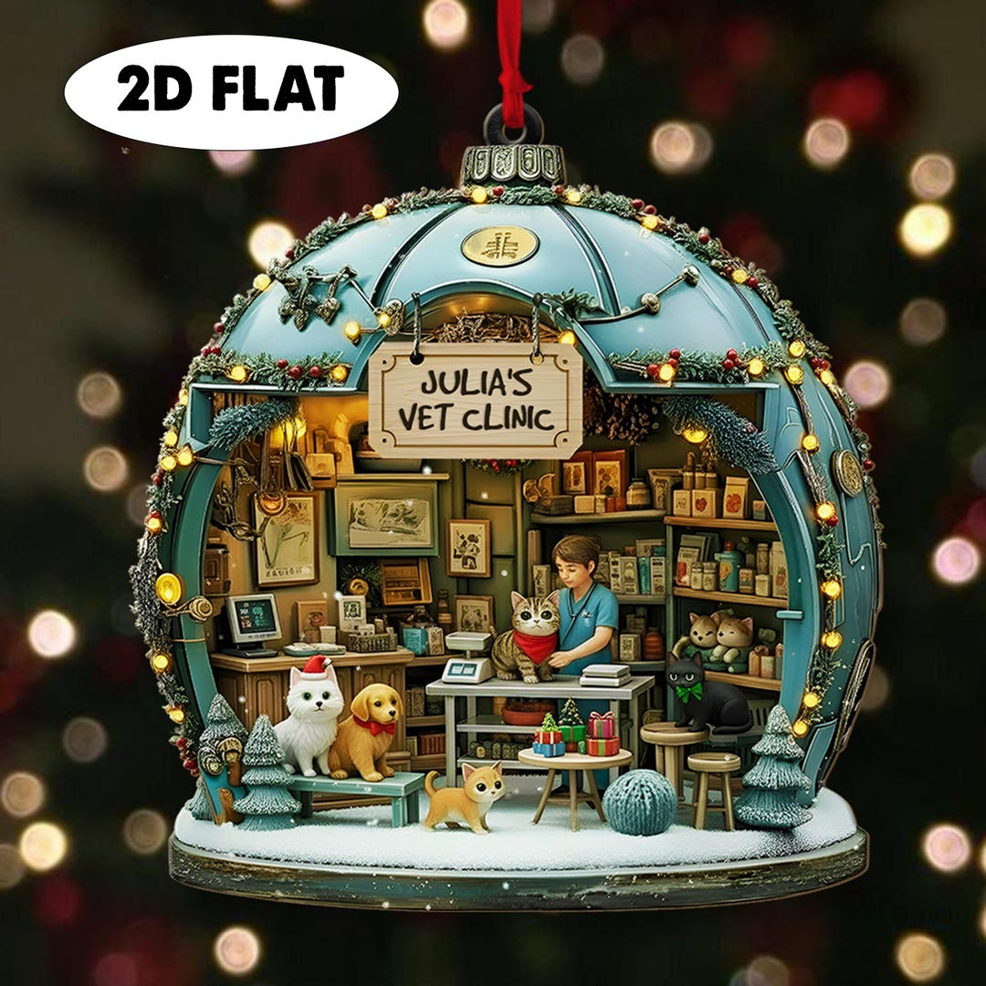 Custom Pet Vet Clinic Ornament, 2D Flat Animal Hospital Christmas ...
