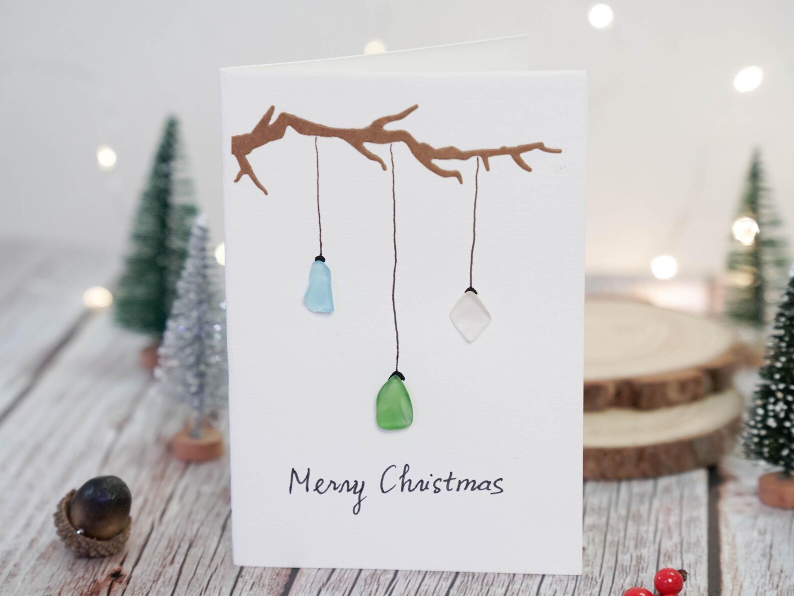 Handmade Sea Glass Christmas Card Unique Holiday Greeting With Sea ...