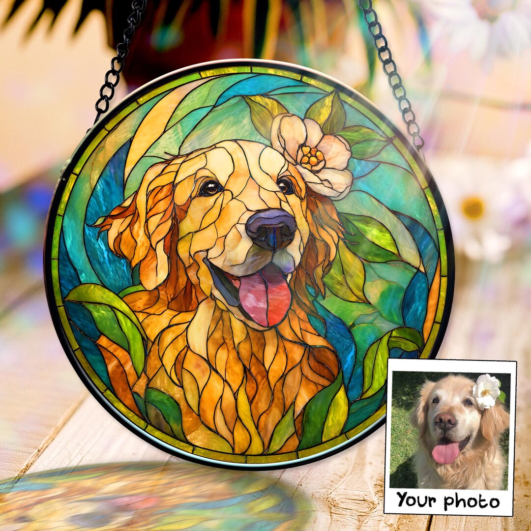 Custom Dog Stained Glass Suncatcher, Personalized Pet Memorial Gift ...