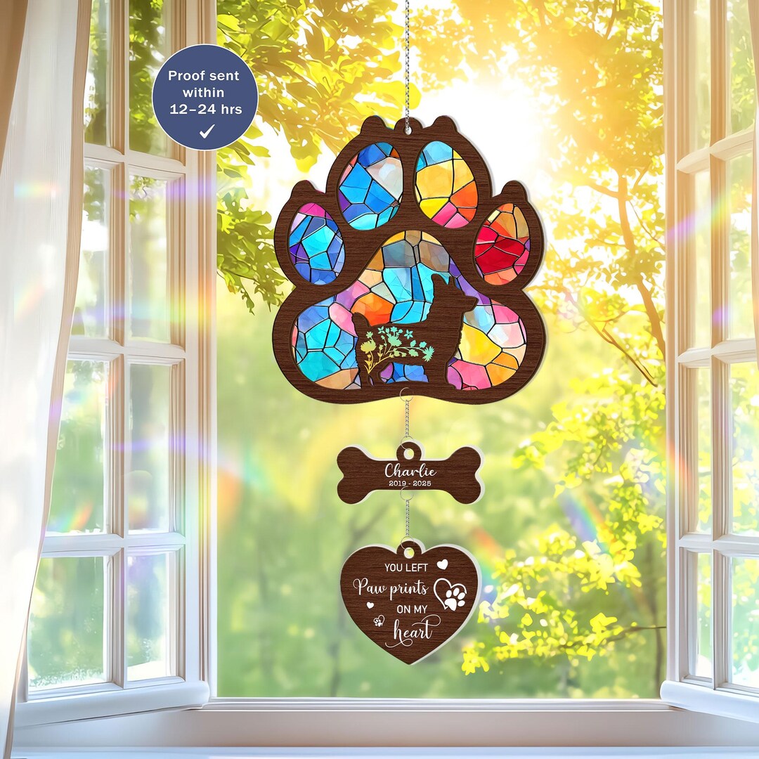 Custom Rainbow Bridge Pet Sun Catcher, Dog Suncatcher, Pet Memorial ...
