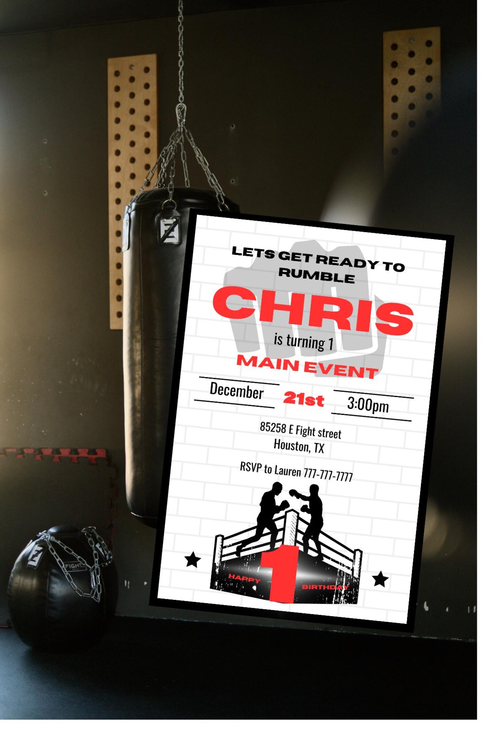 Round 1 Birthday Invitation, Boxing, 1st Birthday, Instant Download ...