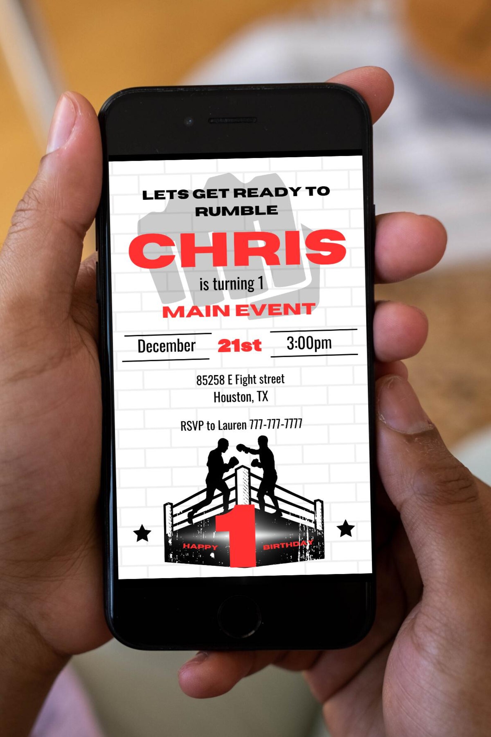 Round 1 Birthday Invitation, Boxing, 1st Birthday, Instant Download ...
